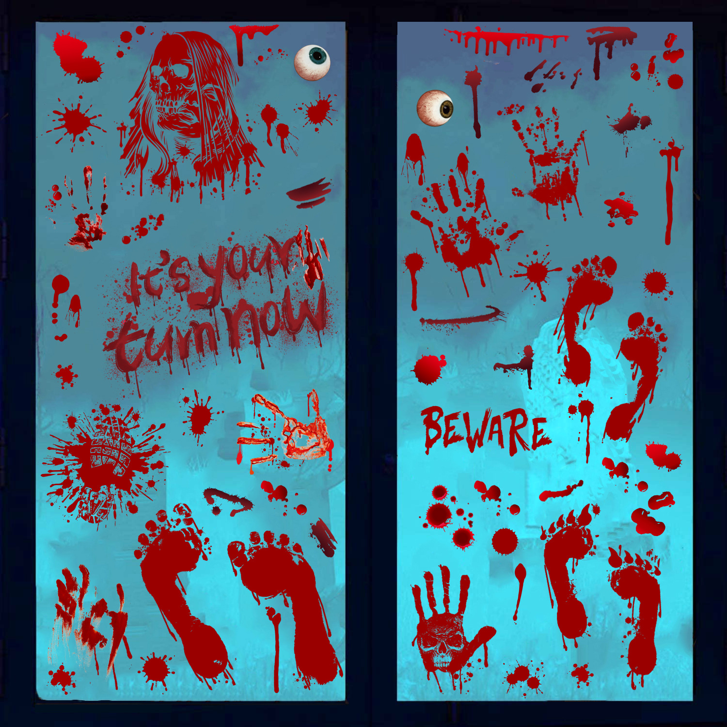 9 Sheets Halloween Window Clings, Halloween Horror Handprint Footprint ...
