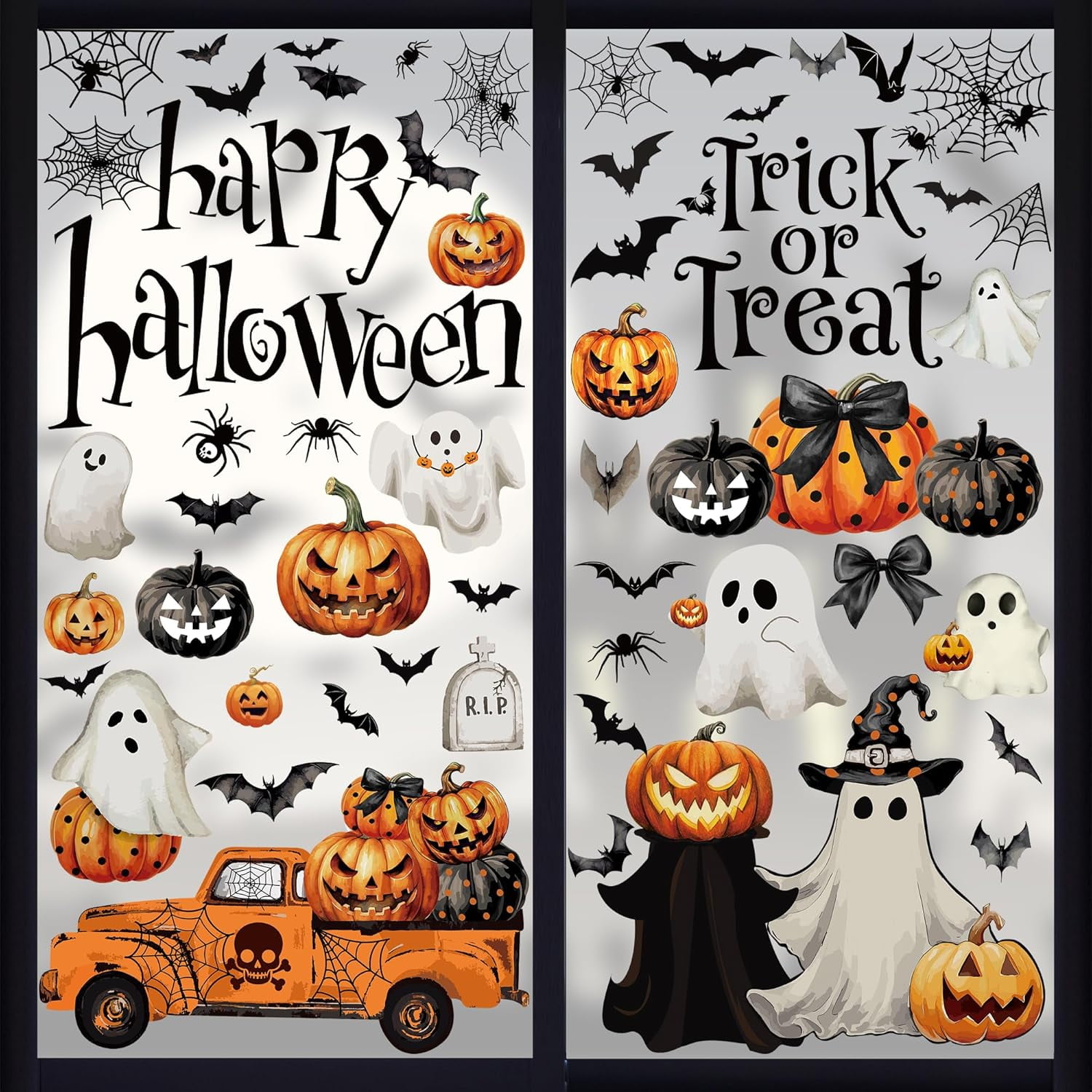 9 Sheets Halloween Decorations Window Clings, Scary Pumpkin Ghost Bats ...