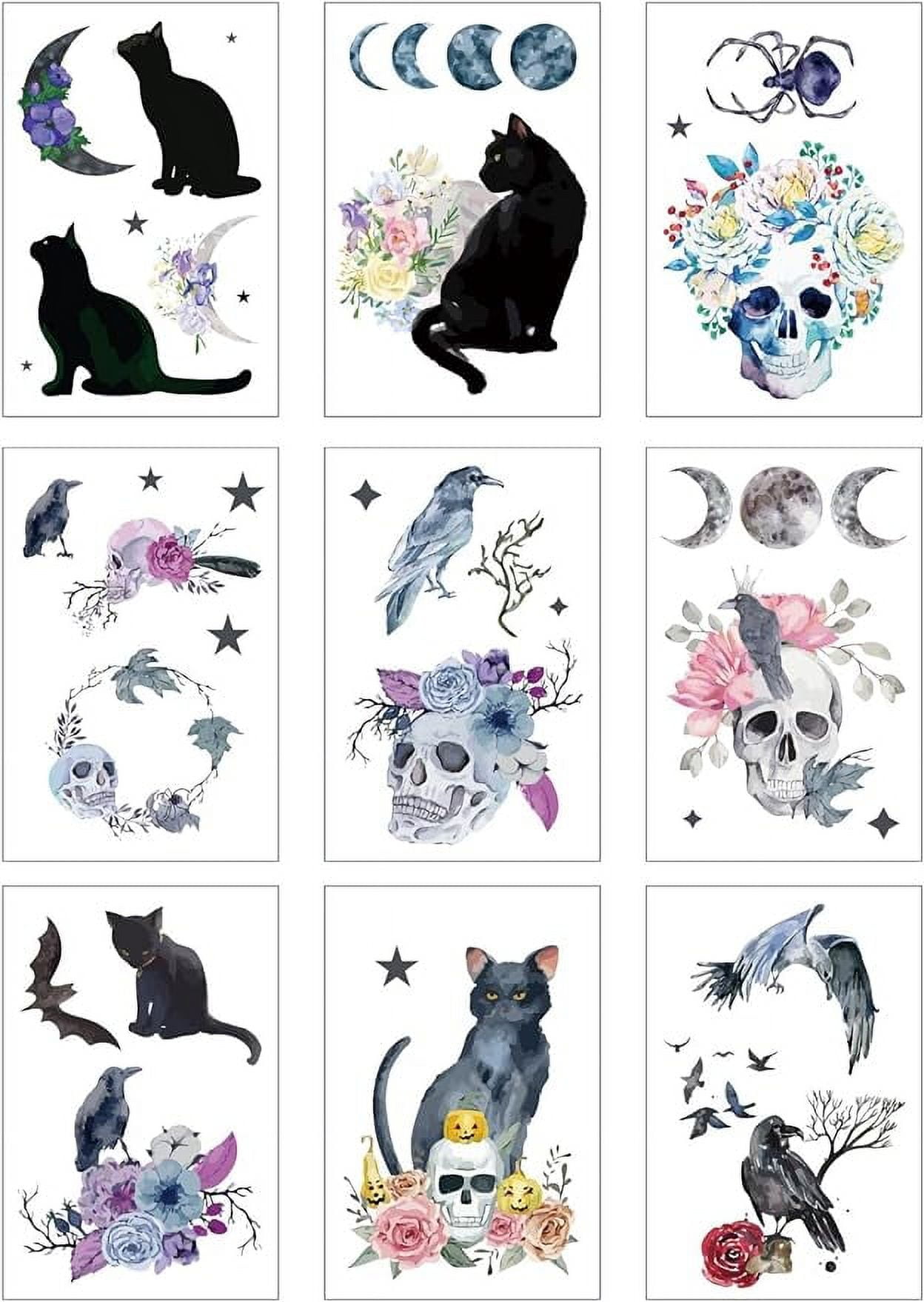 9 Sheets Halloween Window Clings Cat Crow Flower Skull Bats Window ...