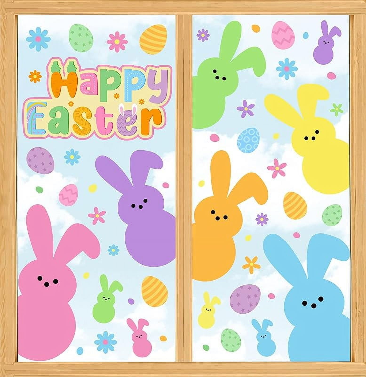 9 Sheets Happy Easter Window Clings Cute Cartoon Bunny Rabbit Egg ...