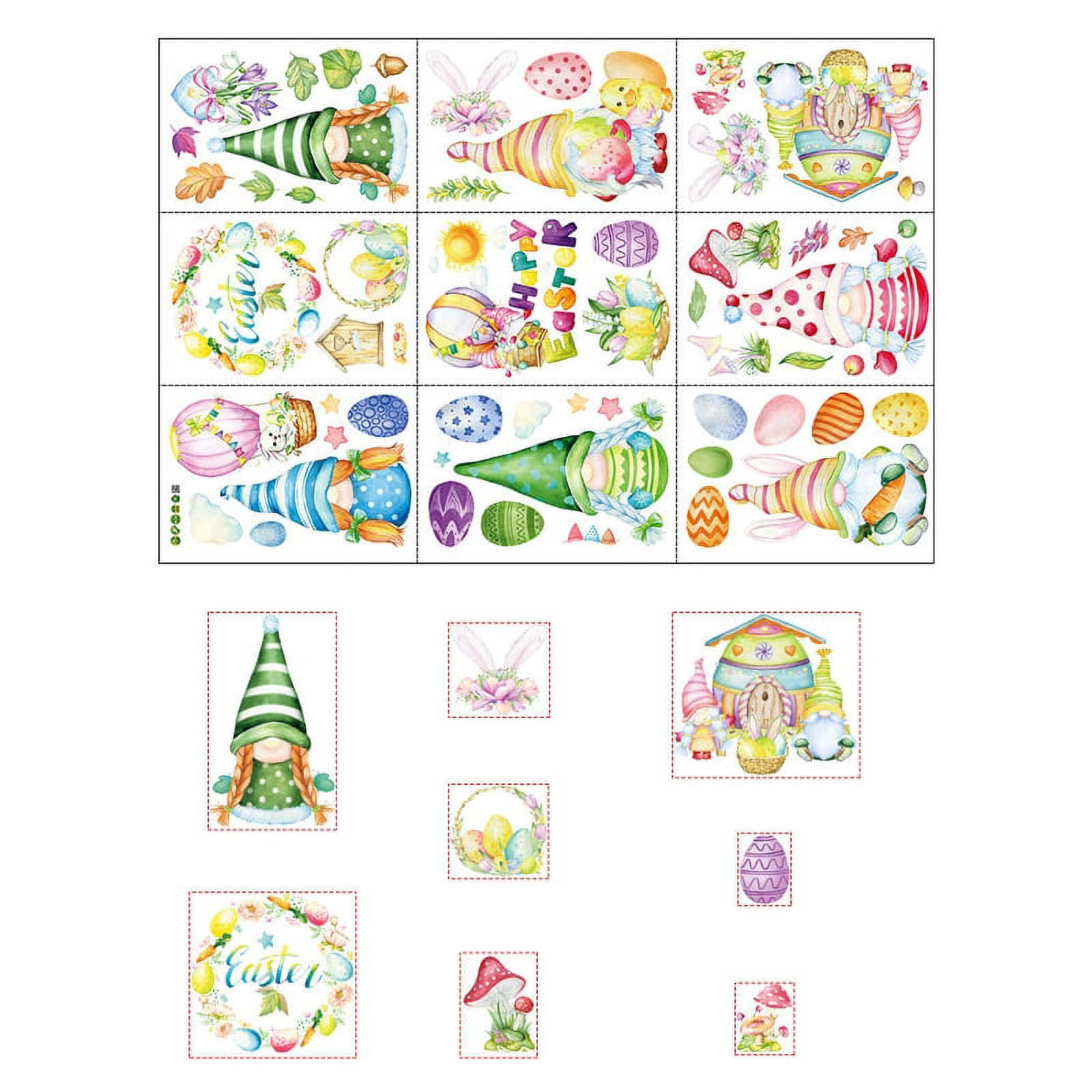 9 Sheets Happy Easter Window Clings Gnome Bunny Eggs Wall Sticker Glass ...