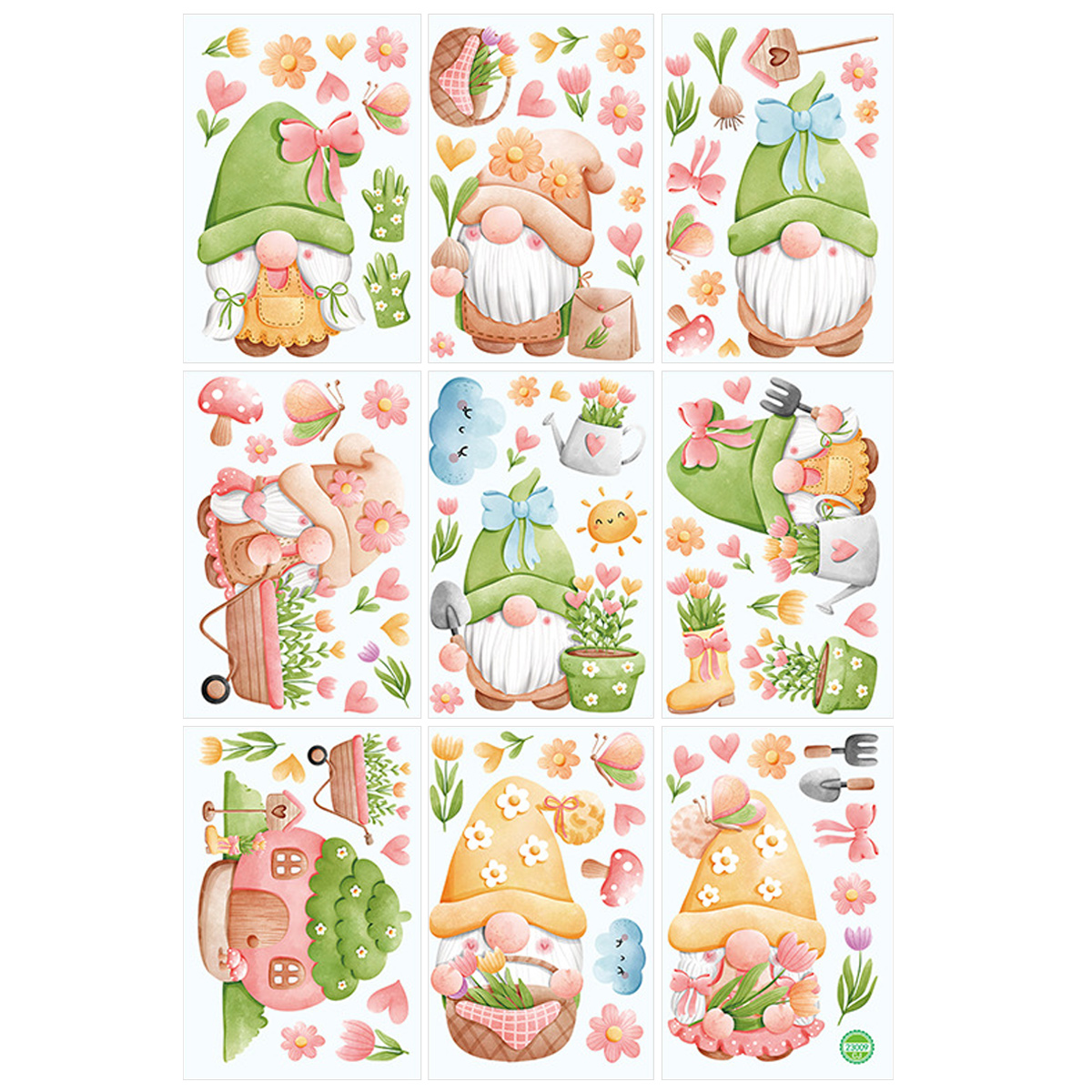 9 Sheets Hello Spring Window Clings Colorful Spring Flower Gnome Gel ...