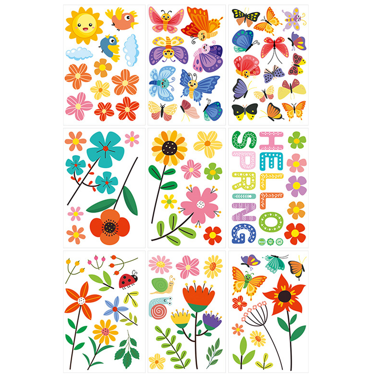 9 Sheets Hello Spring Window Clings Colorful Spring Flower Gnome Gel ...