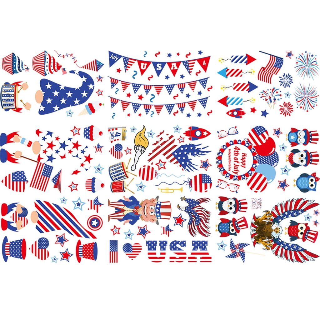 9 Sheets Independence Day Static Stickers Door Wall Window Clings ...