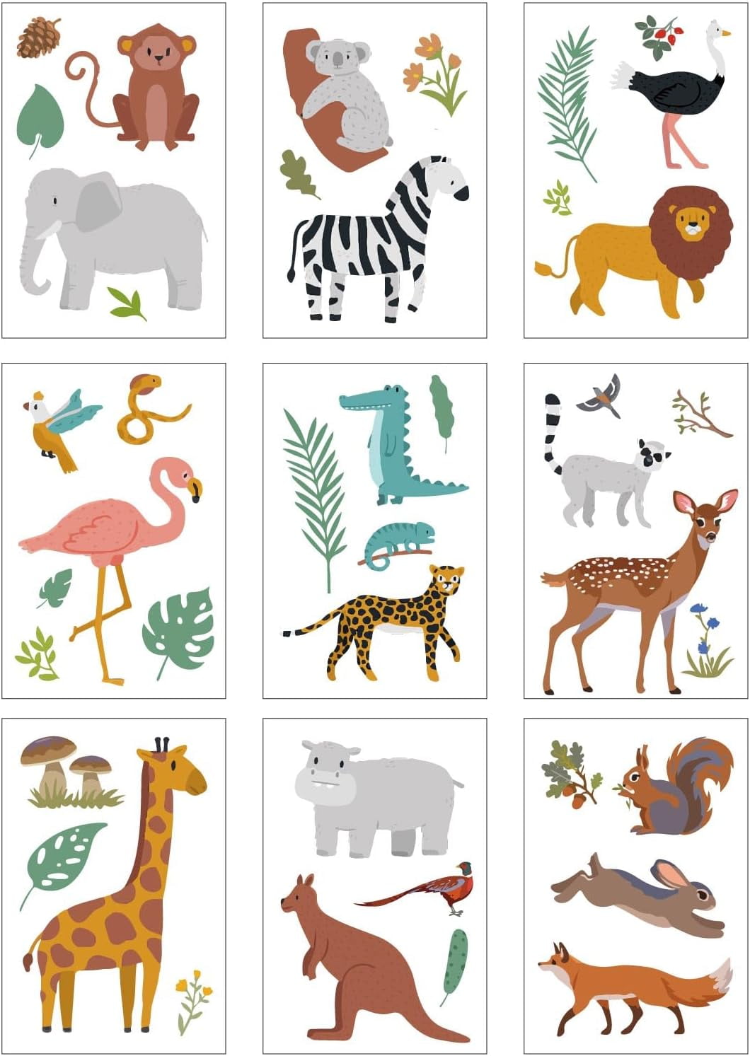 9 Sheets Jungle Animal Window Clings Window Stickers Decals Waterproof ...