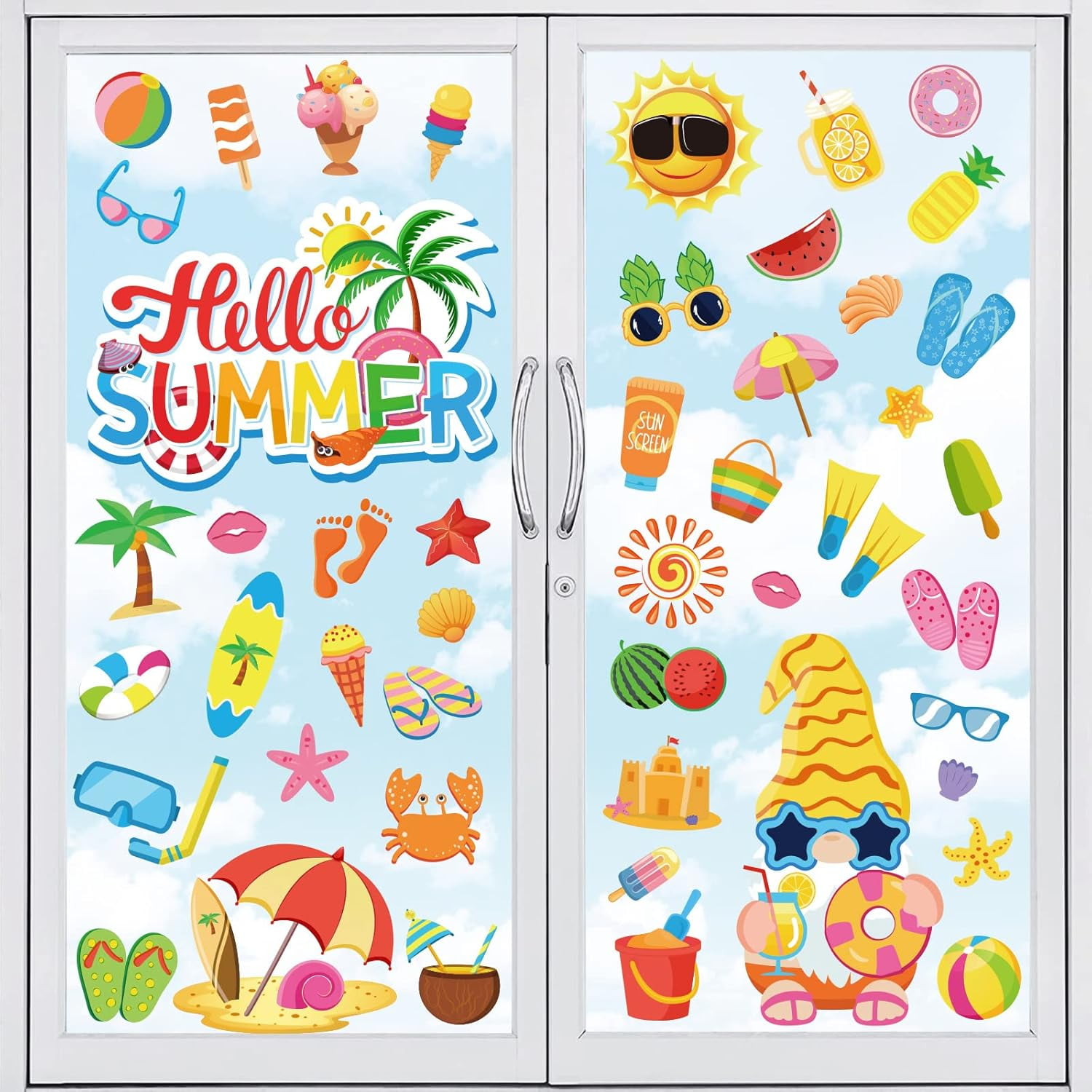 9 Sheets Pool Beach Window Clings Stickers Sun Beach Drinks Ice Cream ...