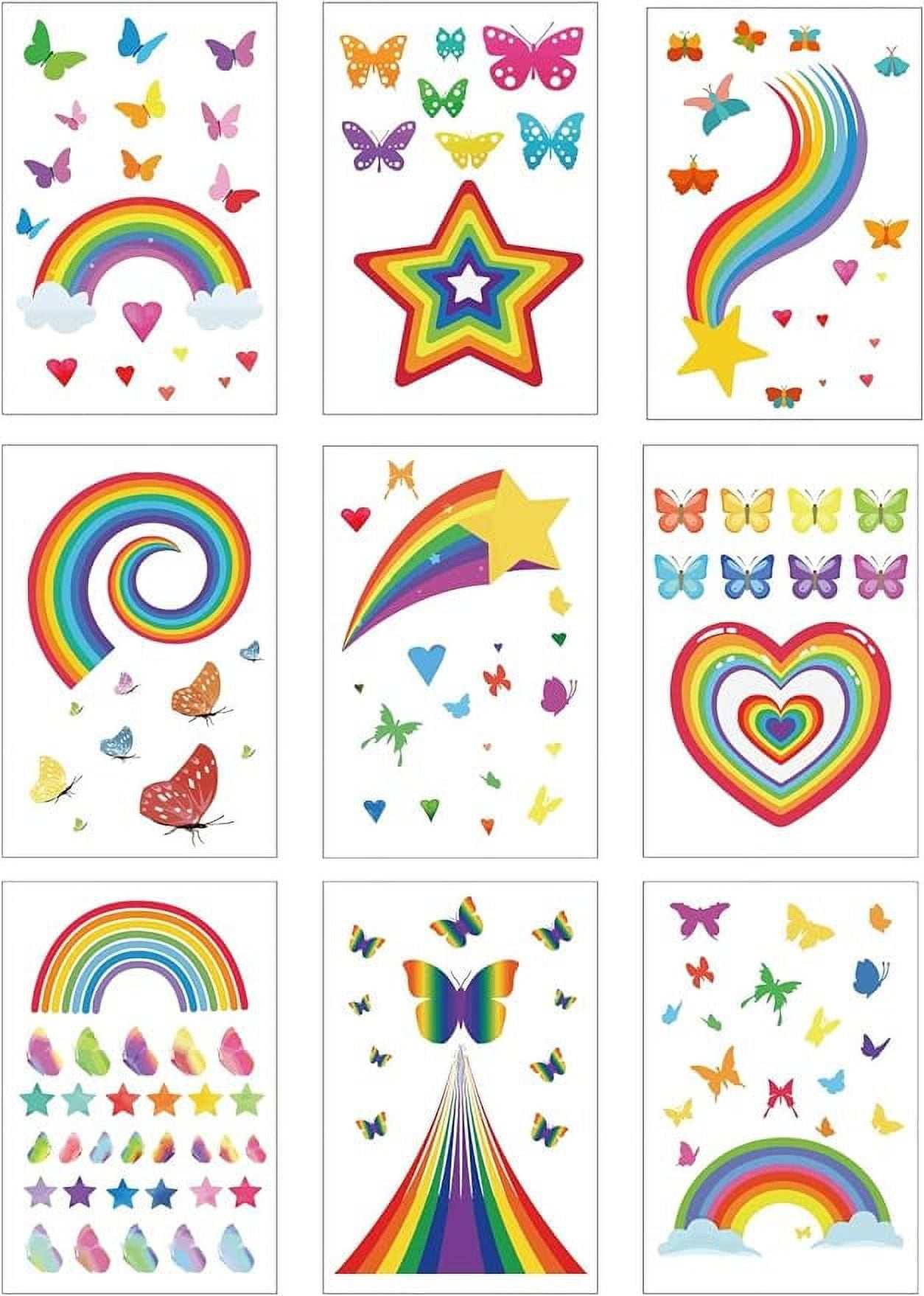 9 Sheets Rainbow Window Clings Heart Butterfly Clouds Star Window ...