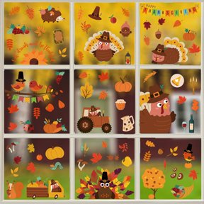 12 Sheets of Thanksgiving Window Stickers, Seasonal Fall Turkey Decals ...