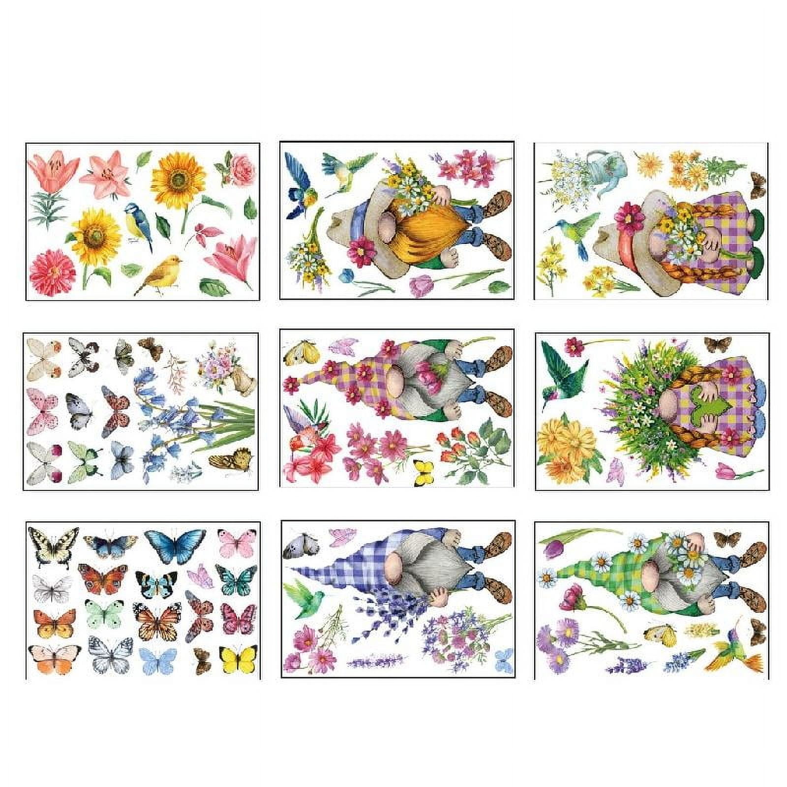 9 Sheets Spring Butterfly Flower Gnomes Window Sticker PVC Clings Set ...