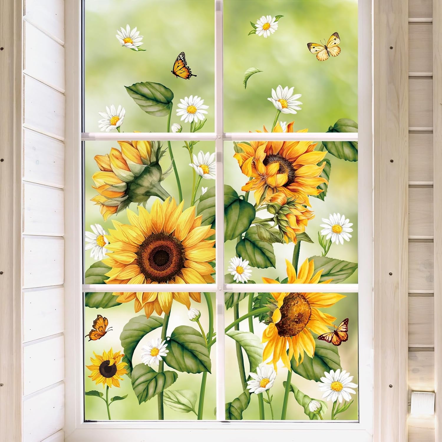 9 Sheets Spring Summer Wildflower Window Clings Floral Butterfly Window ...