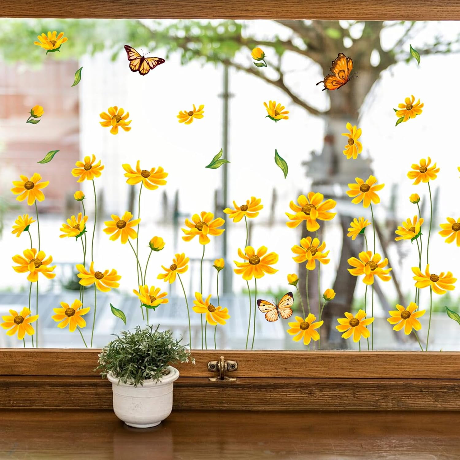 9 Sheets Spring Summer Wildflower Window Clings Floral Butterfly Window ...