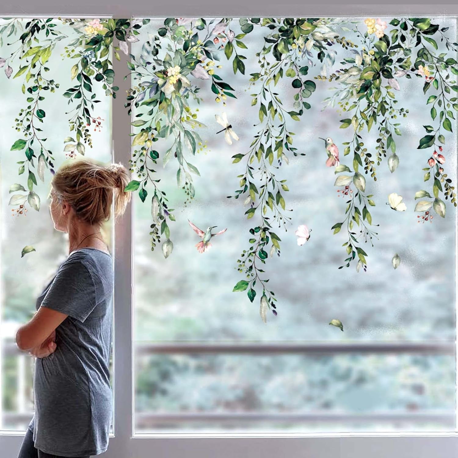 9 Sheets Summer Flowers Window Clings Eucalyptus Flower Window Stickers ...