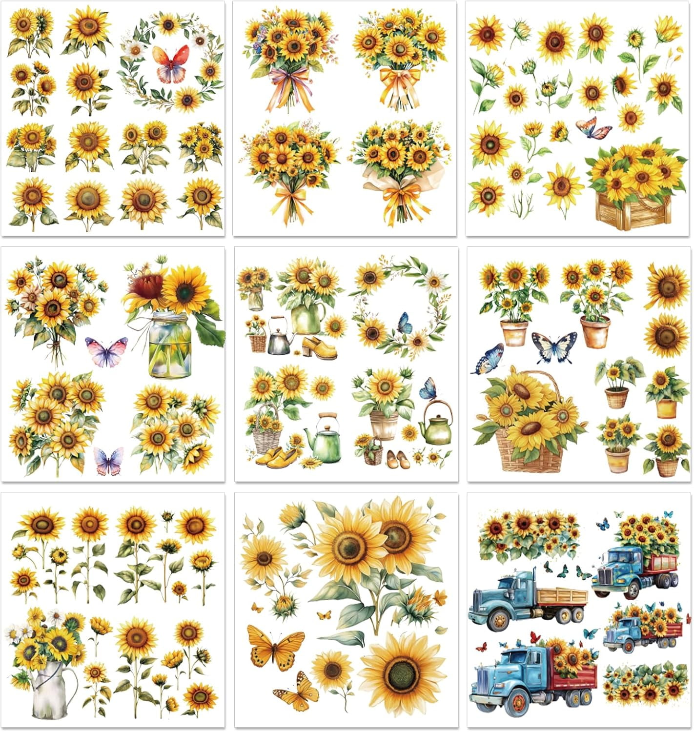 9 Sheets Sunflower Rub on Transfers for Crafts Watercolor Furniture ...