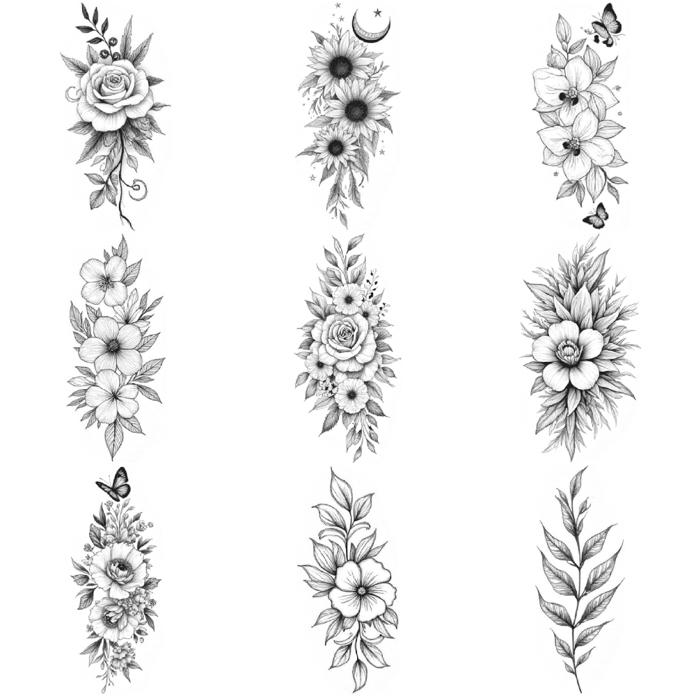 9 Sheets Temporary Tattoo Stickers Waterproof Long Lasting Body ...