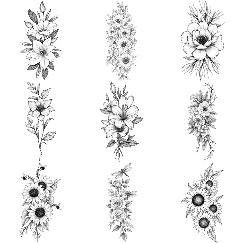9 Sheets Temporary Tattoos Waterproof Lasting Body Stickers Floral Rose ...