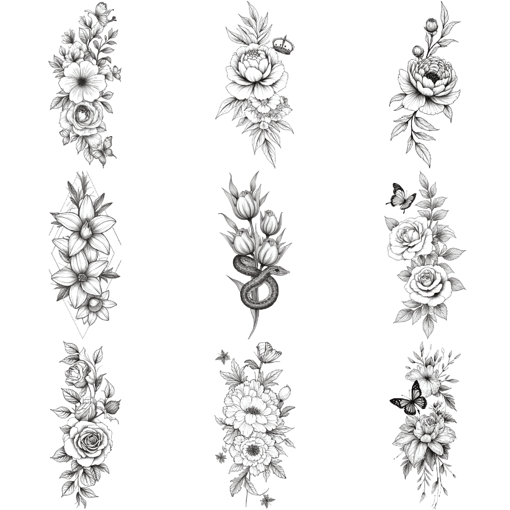 9 Sheets Temporary Tattoos Waterproof Long Lasting Body Stickers Floral ...