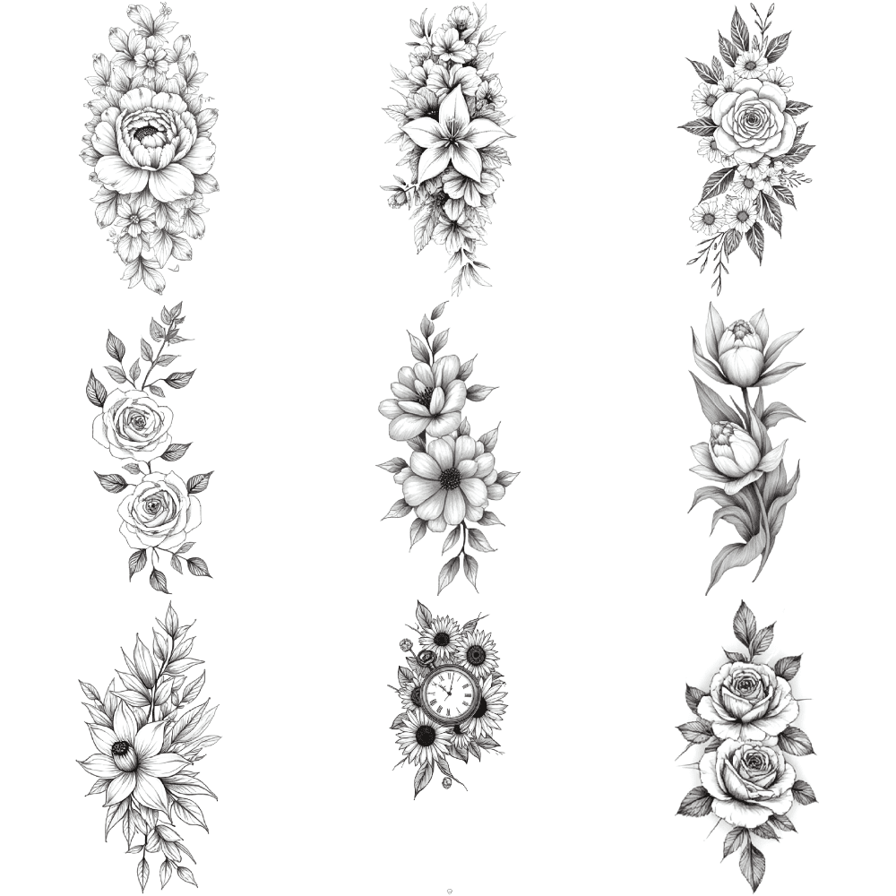 9 Sheets Temporary Tattoos Waterproof Long Lasting Body Stickers Floral ...