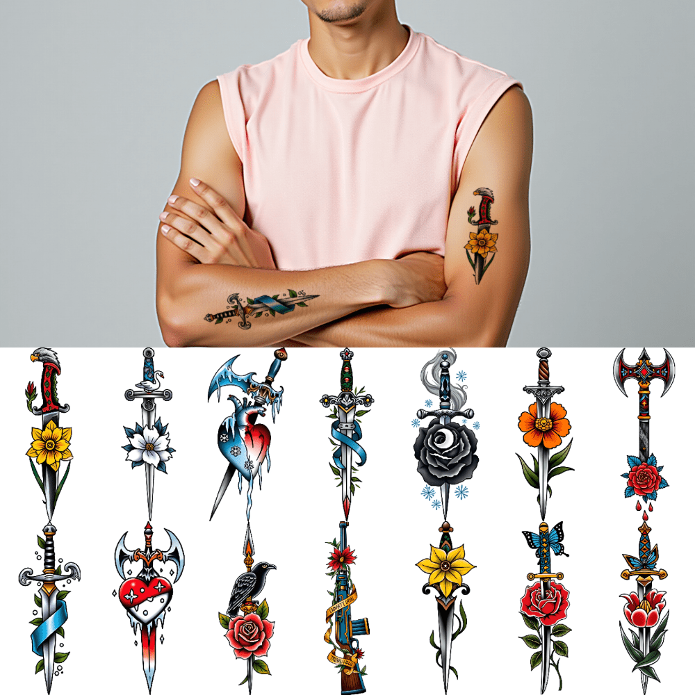 9 Sheets Temporary Tattoos Waterproof Long Lasting Body Stickers Pistol ...