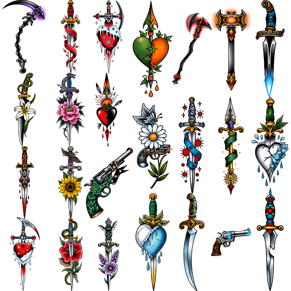 9 Sheets Temporary Tattoos Waterproof Long Lasting Body Stickers Pistol ...