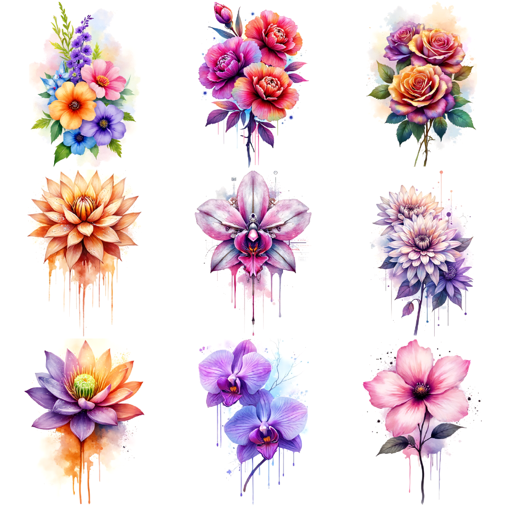 9 Sheets Temporary Tattoos Waterproof Long Lasting Body Stickers Rose Butterfly and Multicolor ...