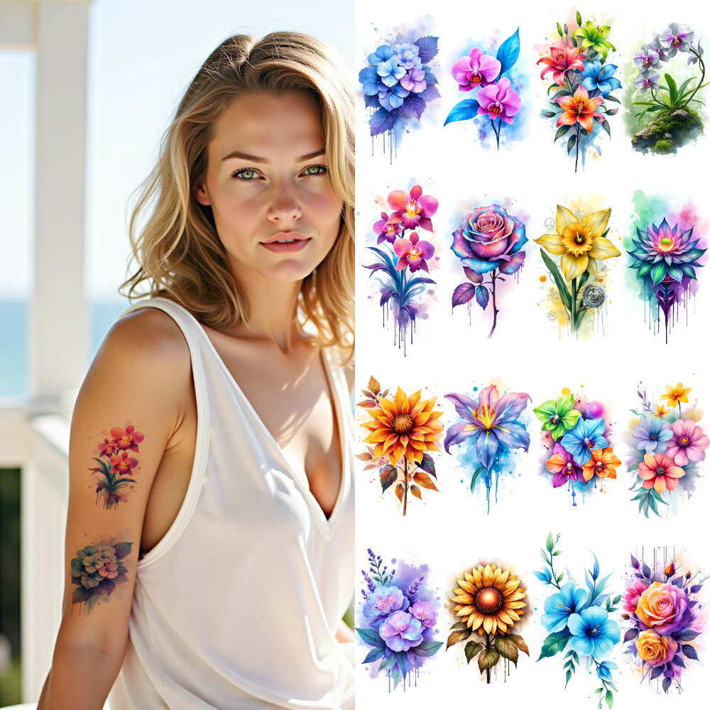 9 Sheets Temporary Tattoos Waterproof Long Lasting Body Stickers Rose ...