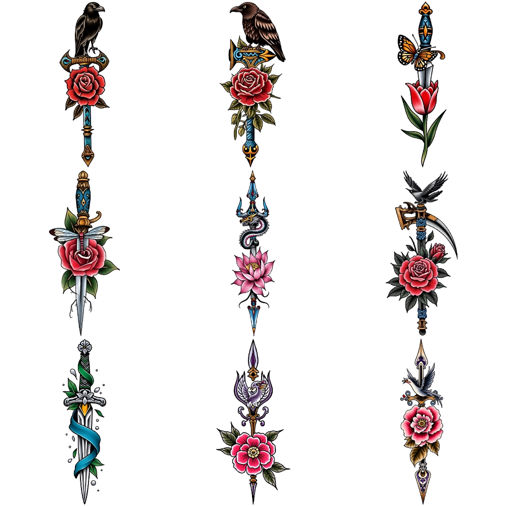 9 Sheets Temporary Tattoos Waterproof Long Lasting Body Stickers Weapon ...