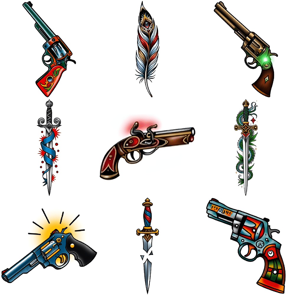 9 Sheets Temporary Tattoos Waterproof Long Lasting Body Stickers Weapon ...