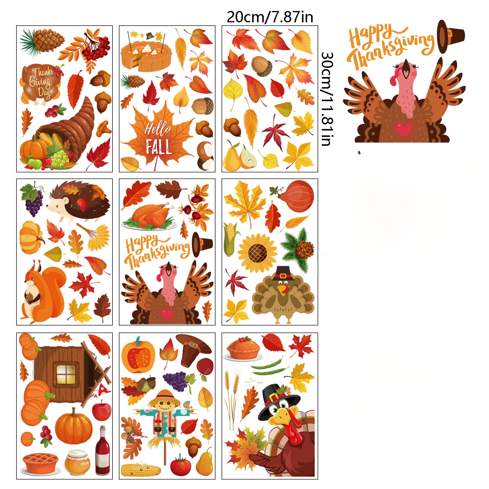 9 Sheets Thanksgiving Day Decorations Window Clings Stickers Fall Maple ...