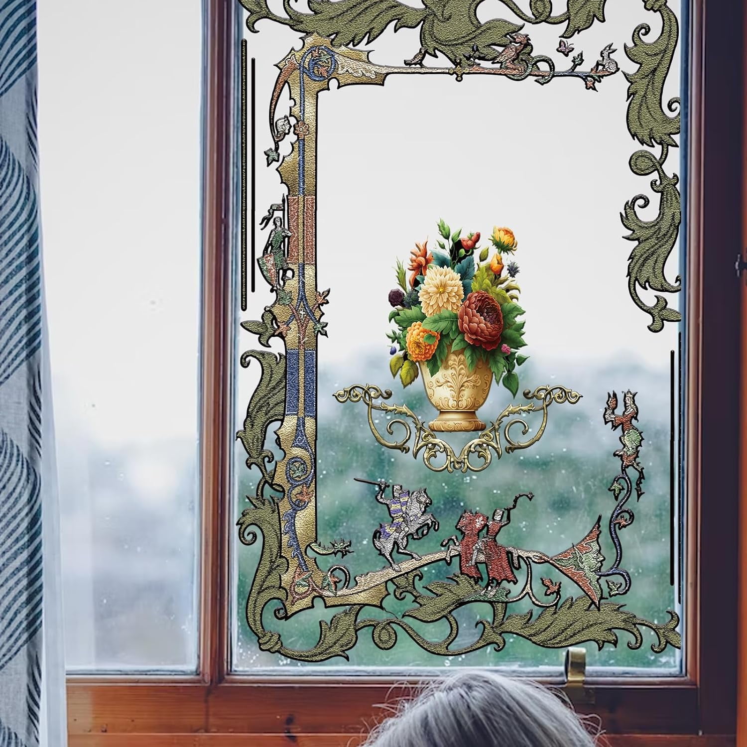 9 Sheets Vintage Floral Window Stickers Static Decals Removable Clings ...