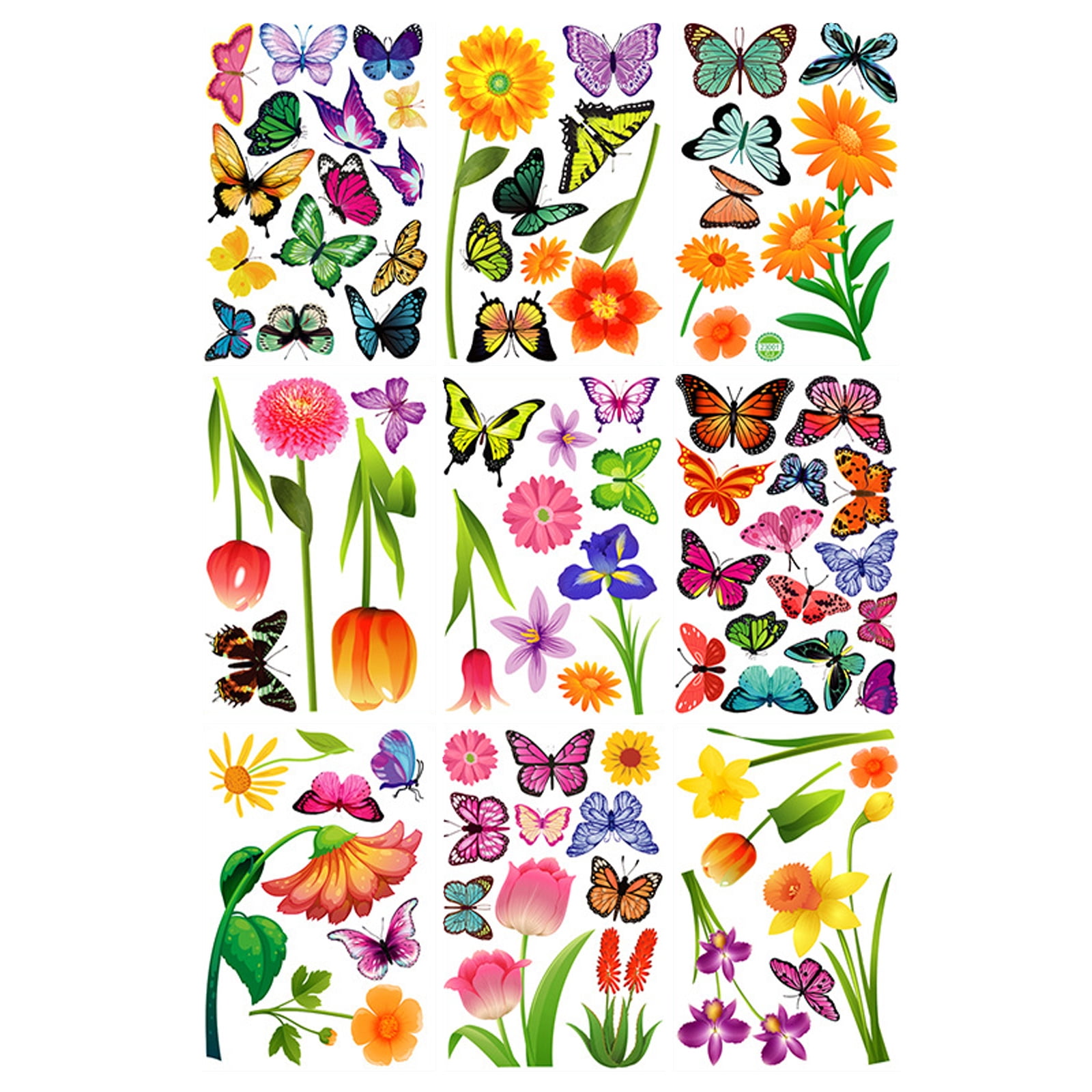 9 Sheets Waterproof Spring Window Sticker Colorful Flower Pattern PVC ...