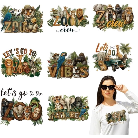 9 Sheets Zoo Theme Iron on Stickers Tiger Lion Wildlife Print Transfer ...