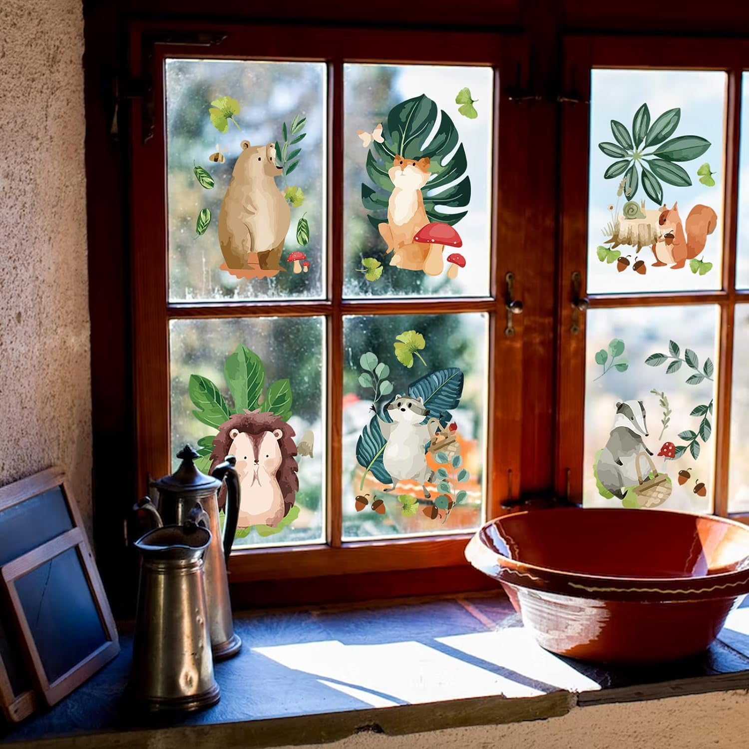 9 Sheets est Animals Static Window Decals Green Leaves Window Clings ...