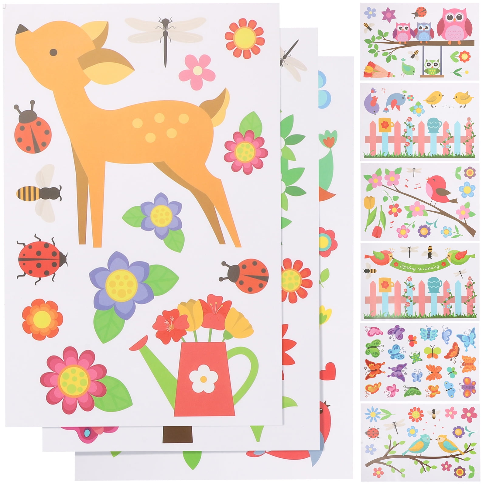 9 Sheets of Household Window Sticker Nature Themed Static Decal Vivid ...