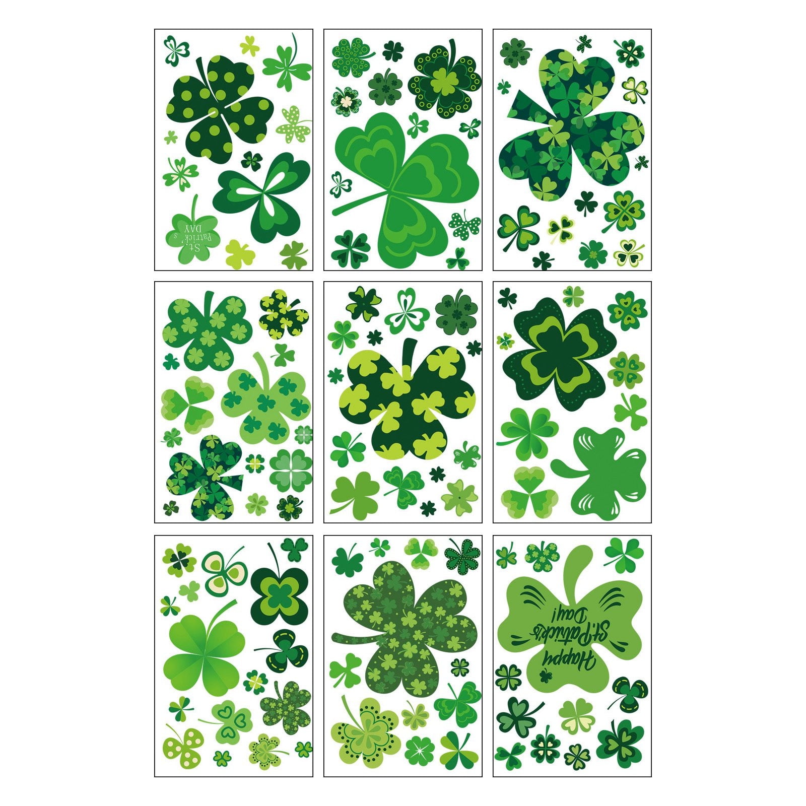 9 Sheets of St Patrick's Day Window Cling Stickers Lucky Shamrock ...