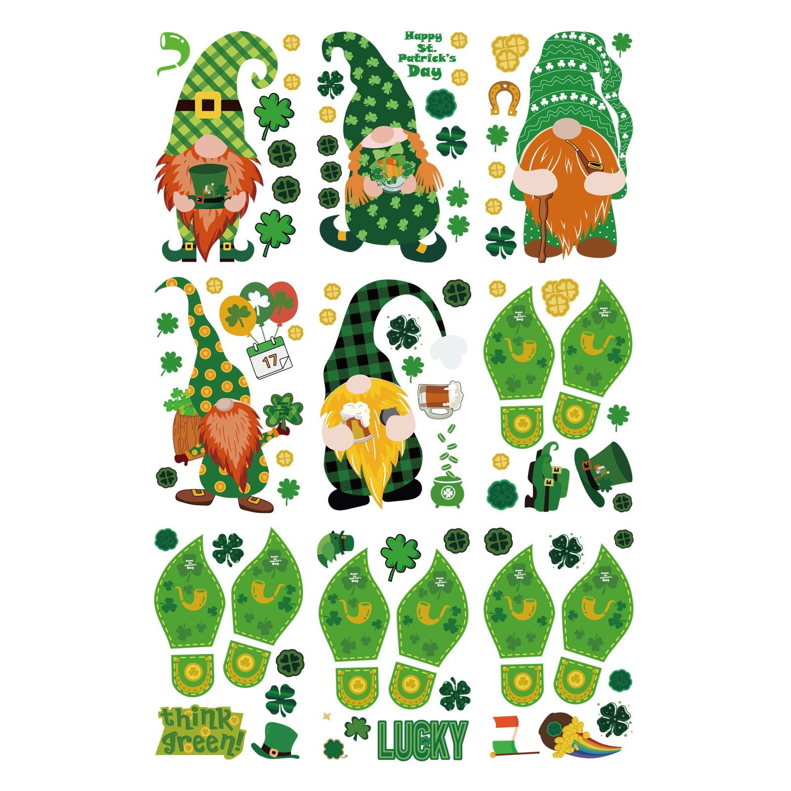 9 Sheets of St Patrick's Day Window Cling Stickers Lucky Shamrock ...