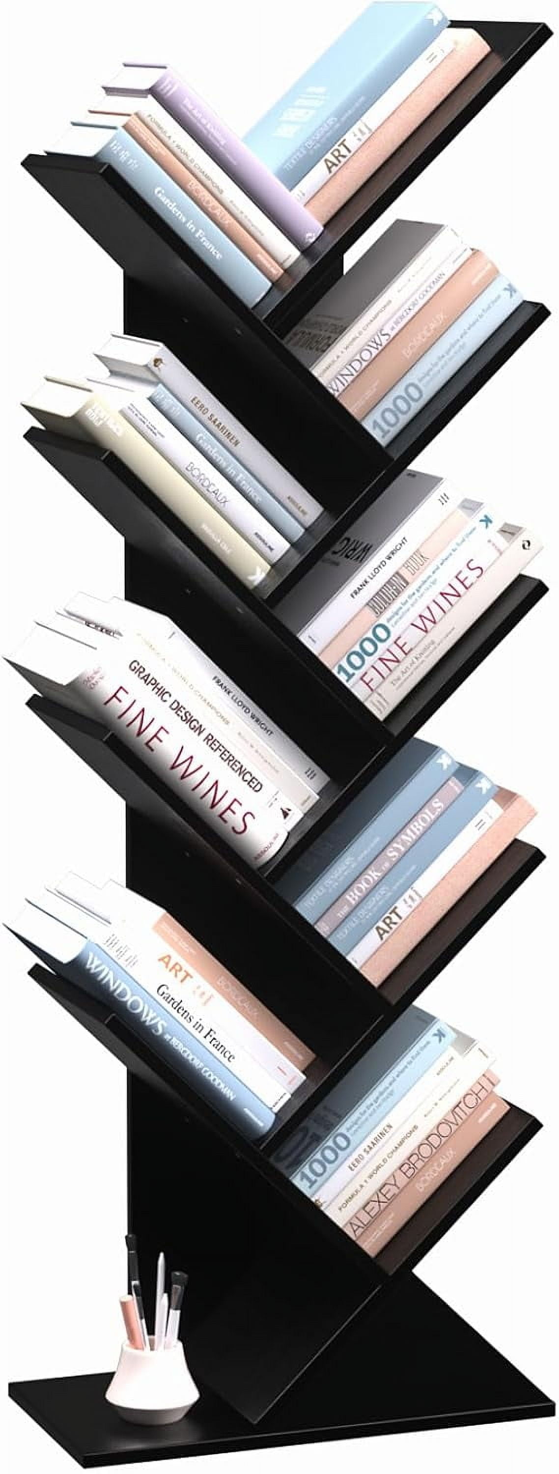 9 Shelf Free Standing Tree Bookcase, Wooden Modern Floor Organizer ...