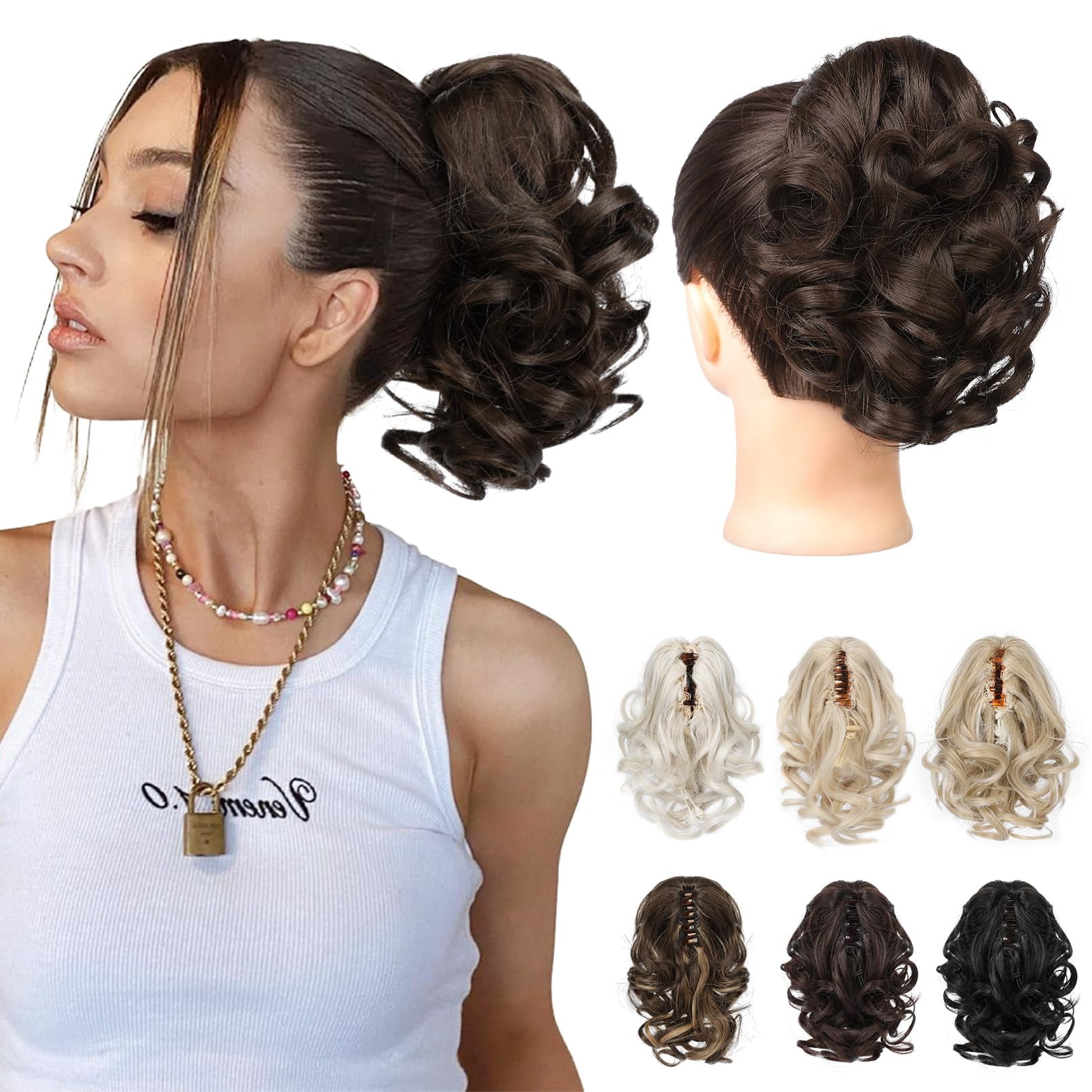 9" Short Ponytail Extension, Classic Loose Curly Wavy Claw Clip Pony ...