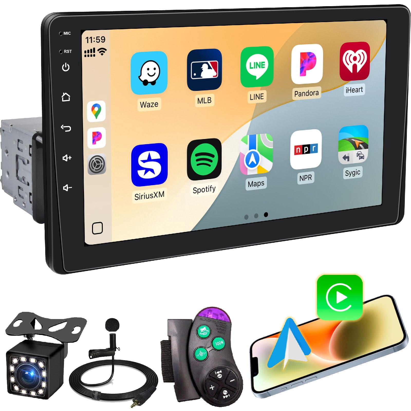 9” Single Din Car Stereo with Wireless Apple Car FM Radio Bluetooth 5.2 ...