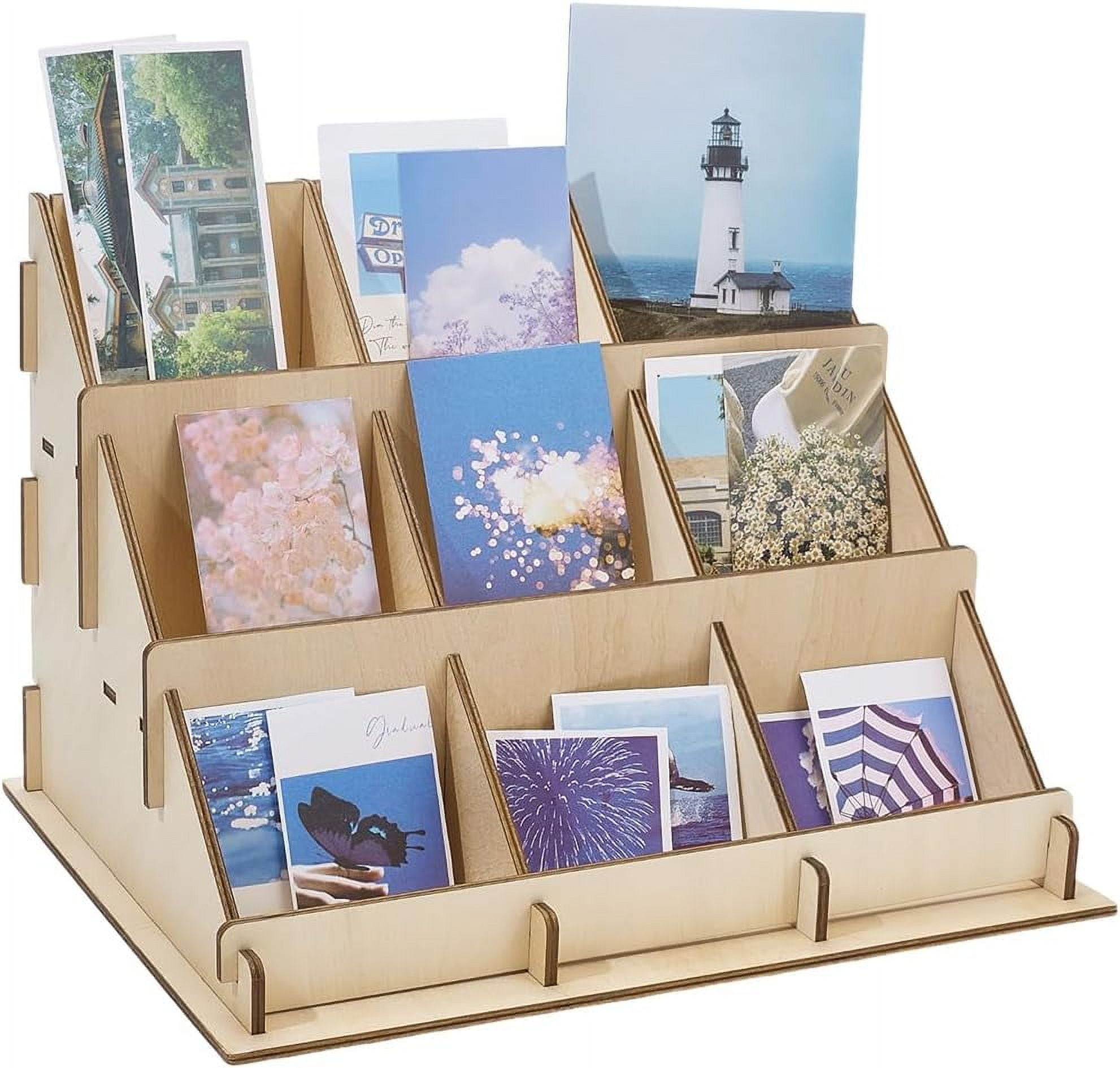 9-Slot Greeting Card Stand Card Display Stand Organizer Rack Wooden Photocards Riser Holder ...