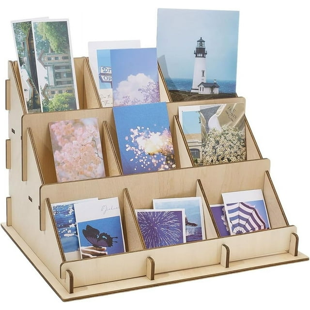 9-Slot Greeting Card Stand Card Display Stand Organizer Rack Wooden ...