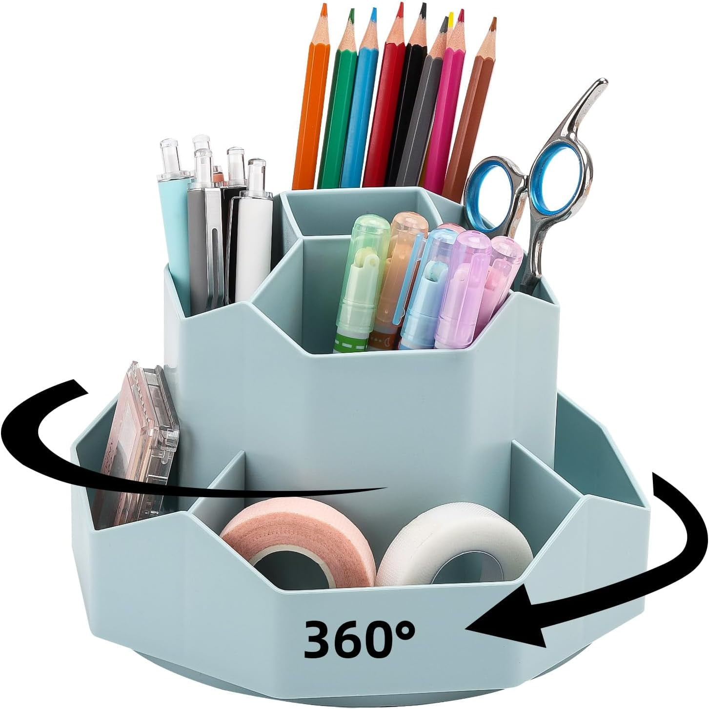 9 Slots 360 Degree Rotating Desk Organizer - Pencil Pen Holder for Desk - Desktop Storage ...