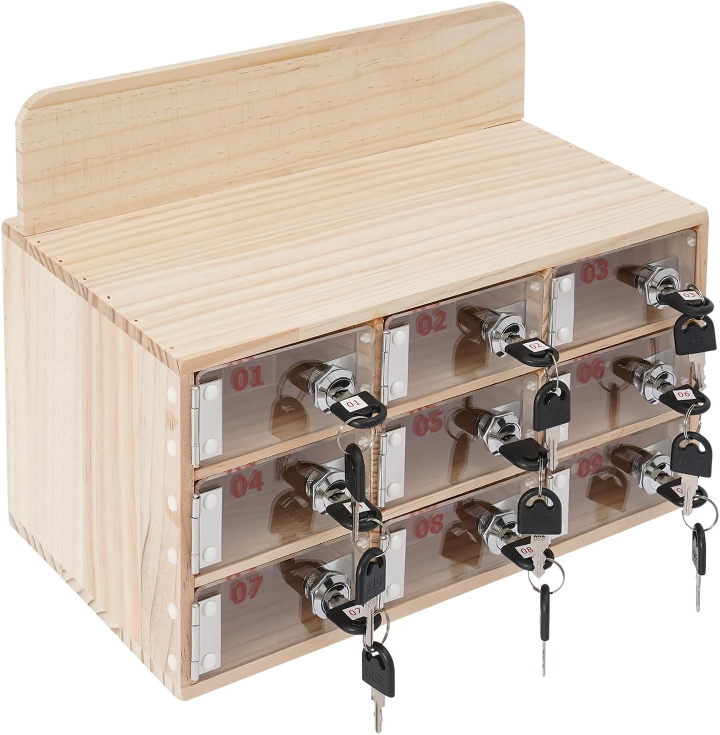9 Slots Cell Phone Locker Box, Wood Acrylic Clear Cellphone Storage ...