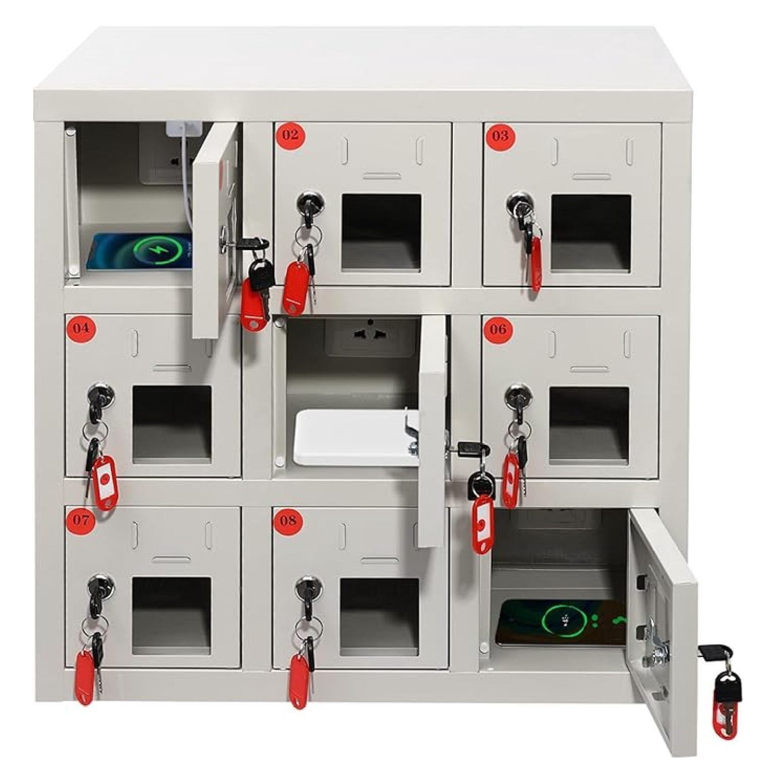 9 Slots Cell Phone Locker, Wall-Mounted Metal Cellphone Charging ...