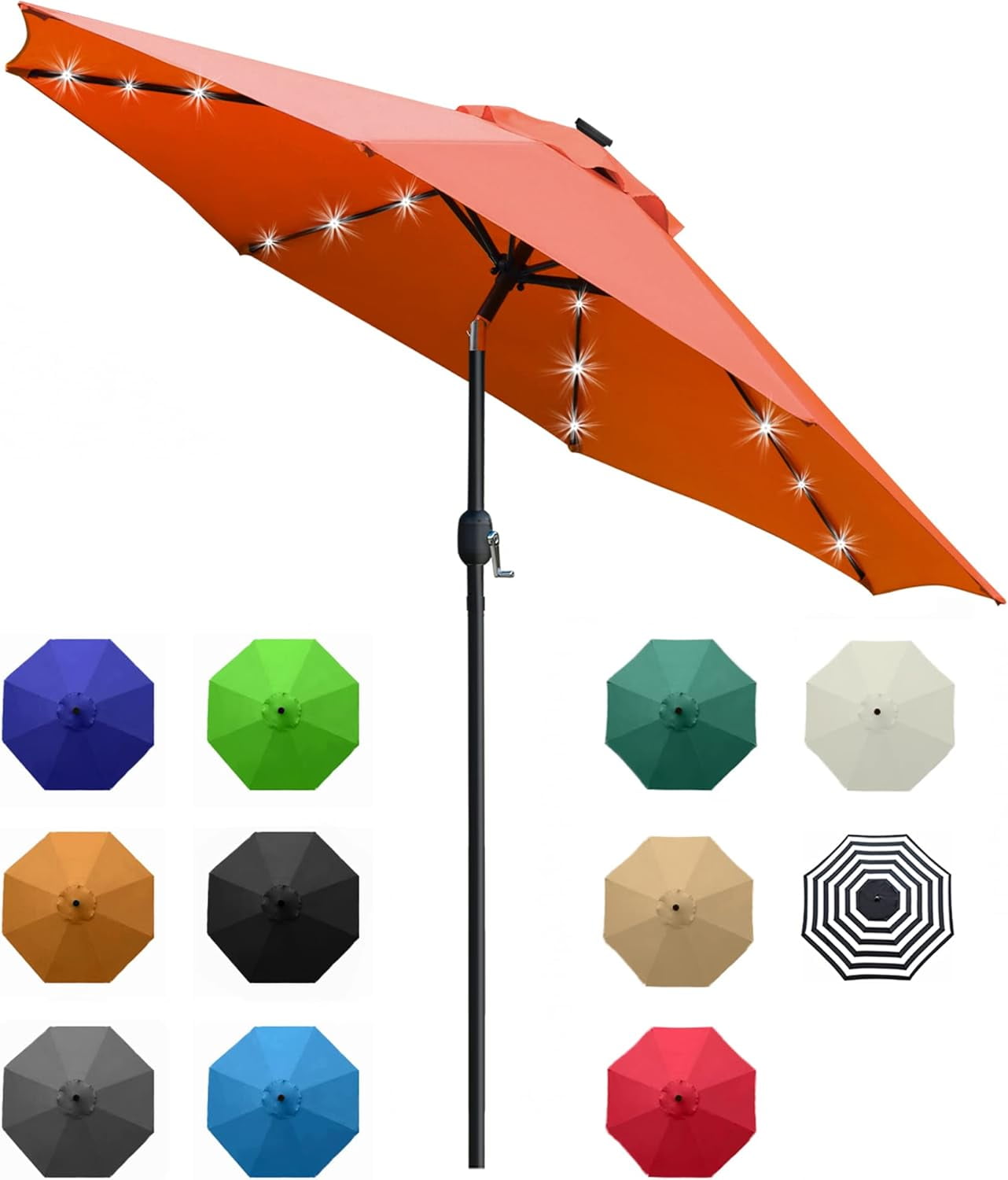 9' Solar 24 LED Lighted Umbrella with 8 Ribs Adjustment and Crank Lift ...