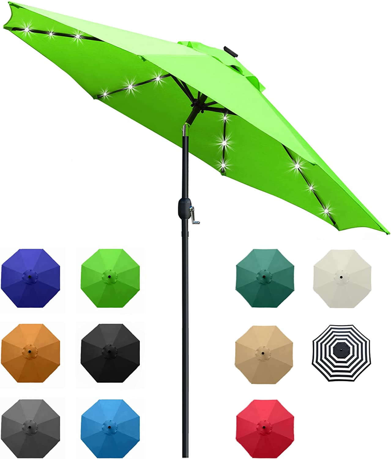 9' Solar LED Lighted Patio Umbrella with 8 Ribs/Tilt Adjustment and ...