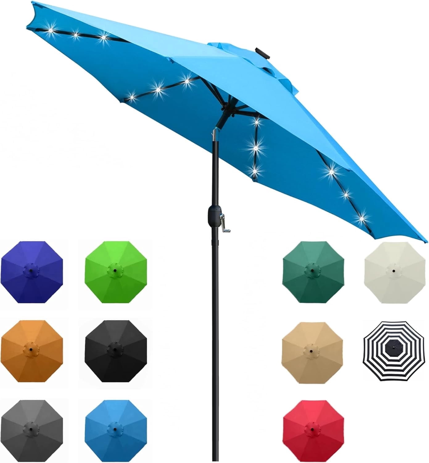 Bibana 9ft Solar 24 LED Lighted Patio Umbrella with 8 Ribs, Adjustment ...