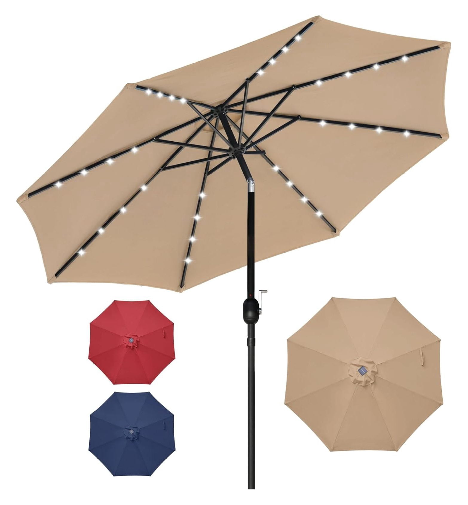 9' Solar Umbrella 32 LED Lighted Patio Umbrella Table Market Umbrella ...