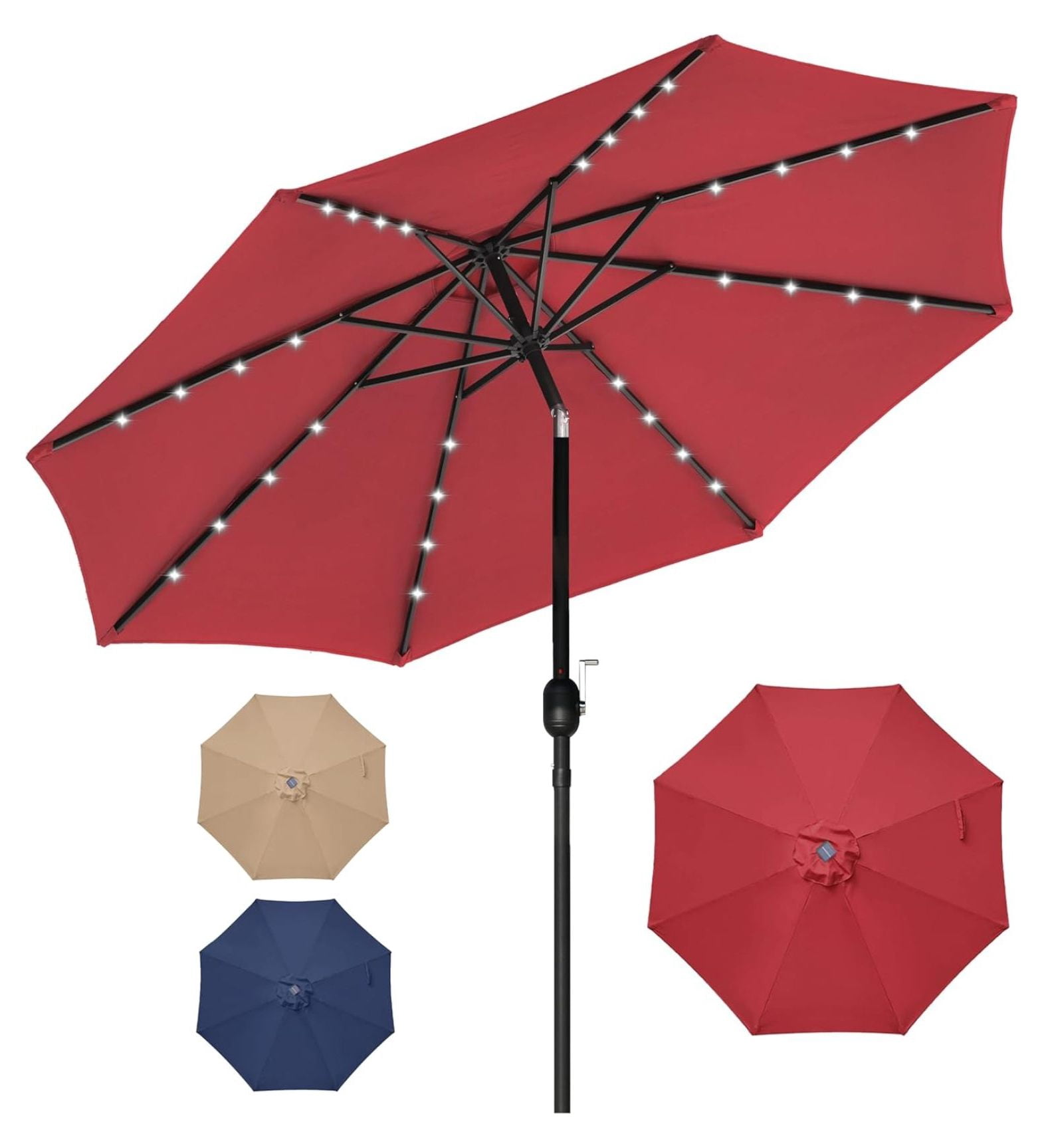 9' Solar Umbrella 32 LED Lighted Patio Umbrella Table Market Umbrella ...