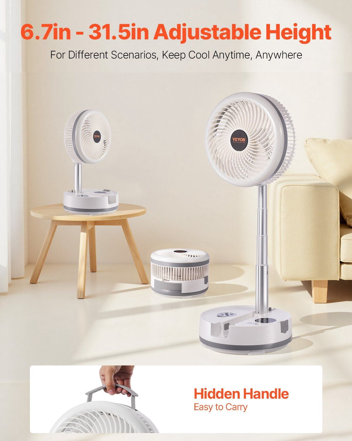 9-Speed 10-Inch Foldable Rechargeable Fan, 3-in-1 Oscillating Desk Fan ...