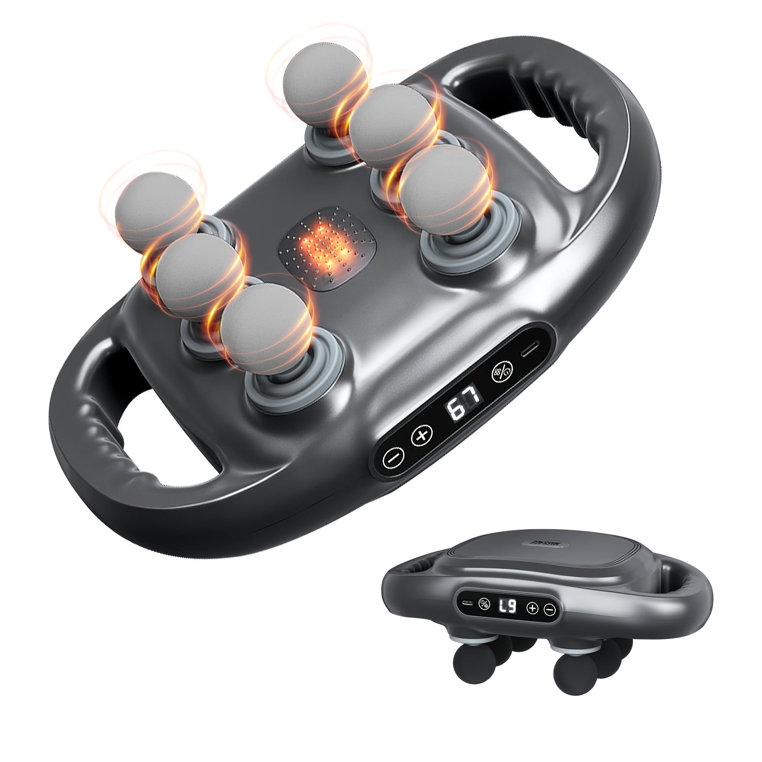 9-Speed Handheld Fascia Gun | 6 Deep Tissue Massage Heads, LCD Display ...